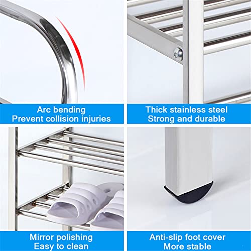 ALWWL Stainless Steel Shoe Rack, Sturdy Durable Multi-Layer Metal Shoe Shelves, Silver Shoes Storage Stands for Hallway Corridor Living Room Bedroom Bathroom- 6 Tier 100cm