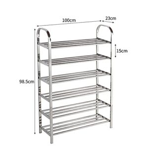 ALWWL Stainless Steel Shoe Rack, Sturdy Durable Multi-Layer Metal Shoe Shelves, Silver Shoes Storage Stands for Hallway Corridor Living Room Bedroom Bathroom- 6 Tier 100cm