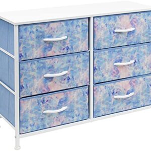 Sorbus Dresser with 6 Drawers - Furniture Storage Chest for Bedroom Tower Unit Furniture, Hallway, Closet, Office Organization - Steel Frame, Wood Top, Tie-dye Fabric Bins (6-Drawer, Pink/Blue)