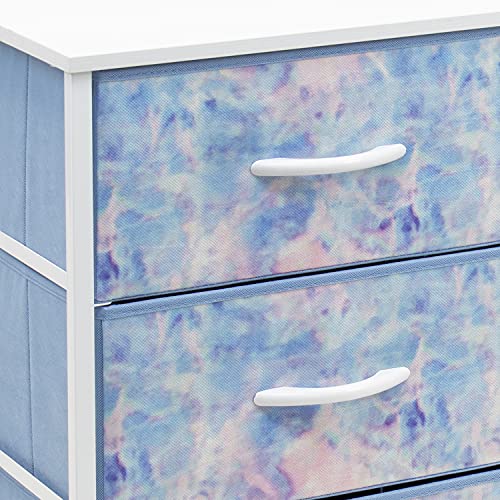 Sorbus Dresser with 6 Drawers - Furniture Storage Chest for Bedroom Tower Unit Furniture, Hallway, Closet, Office Organization - Steel Frame, Wood Top, Tie-dye Fabric Bins (6-Drawer, Pink/Blue)