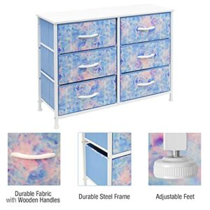 Sorbus Dresser with 6 Drawers - Furniture Storage Chest for Bedroom Tower Unit Furniture, Hallway, Closet, Office Organization - Steel Frame, Wood Top, Tie-dye Fabric Bins (6-Drawer, Pink/Blue)