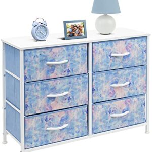 Sorbus Dresser with 6 Drawers - Furniture Storage Chest for Bedroom Tower Unit Furniture, Hallway, Closet, Office Organization - Steel Frame, Wood Top, Tie-dye Fabric Bins (6-Drawer, Pink/Blue)