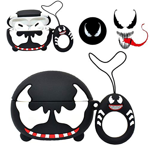 sdfsd Airpods pro Case,3D Cute Cartoon Venom Kawaii Fashion Air pods Cover Accessories Shockproof Kits,Unique Hipsters Cool Silicone Protective Cases for (Black)