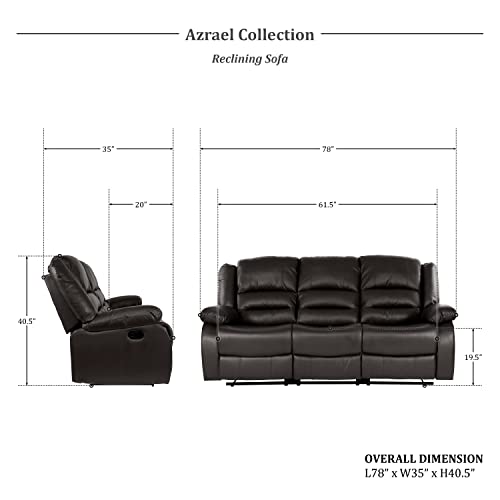 Lexicon Azrael Faux Leather Double Manual Reclining Sofa, 82" W, Brown