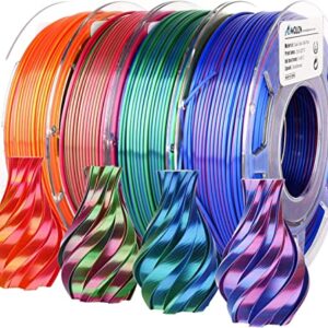 AMOLEN 3D Printer Filament Bundle, PLA Filament 1.75mm, Dual Color Filament, Silk Red Gold, Silk Red Green, Silk Red Blue, Silk Blue Green, 3D Printing Filament 200gX 4 Spools