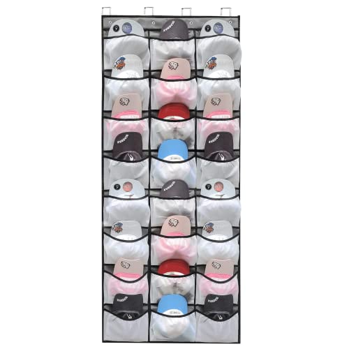 Hat Racks for Baseball Caps, Baseball Hat Organizer, 24 Deep Pocket Hat Storage & Ballcap Display Holder, Hat Holder with 4 Door Hooks