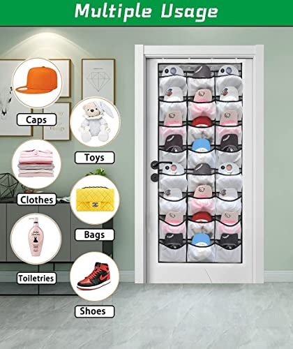 Hat Racks for Baseball Caps, Baseball Hat Organizer, 24 Deep Pocket Hat Storage & Ballcap Display Holder, Hat Holder with 4 Door Hooks