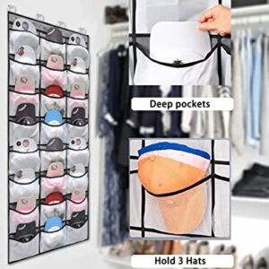 Hat Racks for Baseball Caps, Baseball Hat Organizer, 24 Deep Pocket Hat Storage & Ballcap Display Holder, Hat Holder with 4 Door Hooks