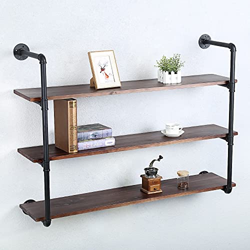 Industrial Pipe Shelving Floating Shelves for Wall,Pipe Shelves with Wood Rustic Wall Shelves,Pipe Wall Shelf Metal Floating Shelf Wall Mounted