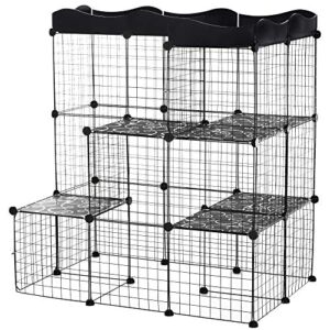 pawhut pet playpen small animal cage portable metal wire yard fence with door, ramp, platform for kitten, ferret