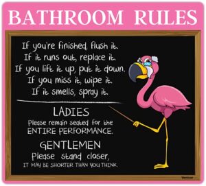 venicor flamingo bathroom decor sign - 12 x 13 inches - aluminum - pink flamingo gift merch wall decoration accessories