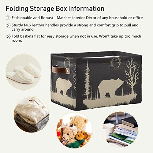 Animal Bear Forest Tree Storage Bins Basket, Moon Collapsible Storage Cube Rectangle Storage Box with Handles for Shelf Closet Nursery Bedroom Home Office 1 Pack