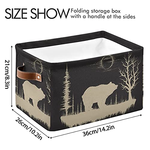 Animal Bear Forest Tree Storage Bins Basket, Moon Collapsible Storage Cube Rectangle Storage Box with Handles for Shelf Closet Nursery Bedroom Home Office 1 Pack