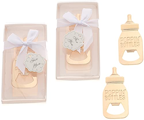 30 Pack Baby Shower and Gender Reveal Bottle Openers Party Favors Souvenirs for Guests with Gift Boxes for Boy and Girl Newborn (White - Baby Bottle, 30)