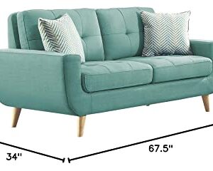 Lexicon Mckinley Tufted Fabric Loveseat with 2 Pillows, 67.5" W, Teal