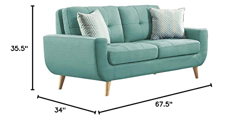 Lexicon Mckinley Tufted Fabric Loveseat with 2 Pillows, 67.5" W, Teal