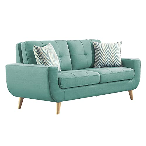 Lexicon Mckinley Tufted Fabric Loveseat with 2 Pillows, 67.5" W, Teal