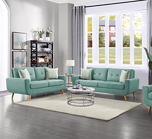 Lexicon Mckinley Tufted Fabric Loveseat with 2 Pillows, 67.5" W, Teal