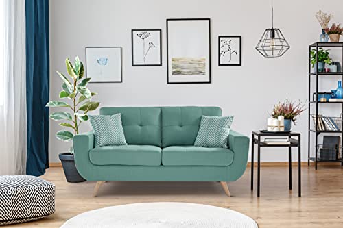 Lexicon Mckinley Tufted Fabric Loveseat with 2 Pillows, 67.5" W, Teal