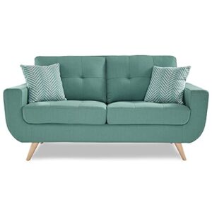 Lexicon Mckinley Tufted Fabric Loveseat with 2 Pillows, 67.5" W, Teal