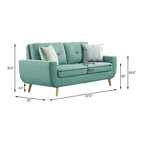 Lexicon Mckinley Tufted Fabric Loveseat with 2 Pillows, 67.5" W, Teal