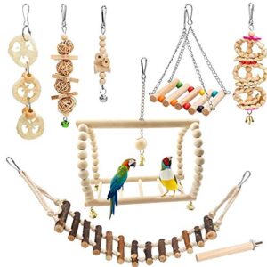 diaertiny bird parrot swing chewing toys 8 pack natural safety wood for small parakeets, cockatiels, finches,budgie and small&medium birds