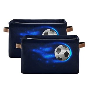 AUUXVA Sport Soccer Ball Storage Bins Basket, Football Theme Collapsible Storage Cube Rectangle Storage Box with Handles for Shelf Closet Nursery Bedroom Home Office 1 Pack