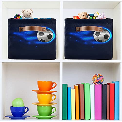 AUUXVA Sport Soccer Ball Storage Bins Basket, Football Theme Collapsible Storage Cube Rectangle Storage Box with Handles for Shelf Closet Nursery Bedroom Home Office 1 Pack