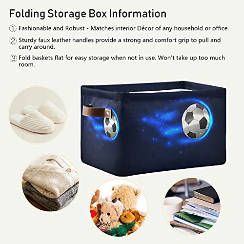 AUUXVA Sport Soccer Ball Storage Bins Basket, Football Theme Collapsible Storage Cube Rectangle Storage Box with Handles for Shelf Closet Nursery Bedroom Home Office 1 Pack