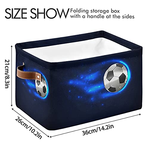 AUUXVA Sport Soccer Ball Storage Bins Basket, Football Theme Collapsible Storage Cube Rectangle Storage Box with Handles for Shelf Closet Nursery Bedroom Home Office 1 Pack