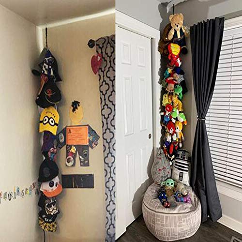 Storage Chain Cap Organizer hat Rack System Caps Holder Baseball Cap Organizer with 20 Stainless Steel Clips Hanging & Hardware, Wall Mounted or Ceiling Mounted/Closet Organizer Toy Chain Toy Storage