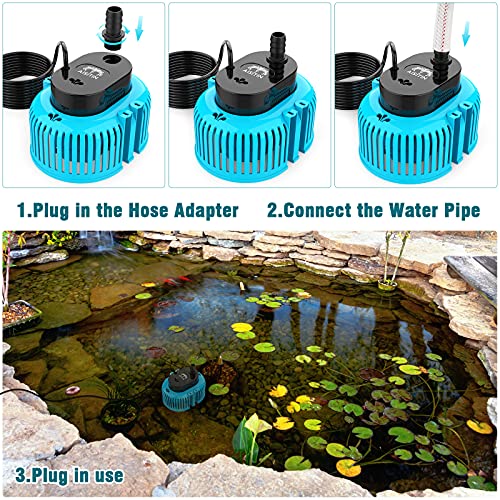 AISITIN 80W Pool Cover Pump, 850 GPH Above Ground Sump Pumps, Submersible Water Pump with 16.4' Drainage Hose, 25' Power Cord and 3 Different Adapters, Temperature Control Protection