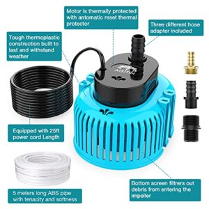 AISITIN 80W Pool Cover Pump, 850 GPH Above Ground Sump Pumps, Submersible Water Pump with 16.4' Drainage Hose, 25' Power Cord and 3 Different Adapters, Temperature Control Protection