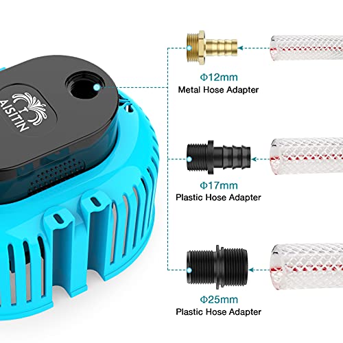 AISITIN 80W Pool Cover Pump, 850 GPH Above Ground Sump Pumps, Submersible Water Pump with 16.4' Drainage Hose, 25' Power Cord and 3 Different Adapters, Temperature Control Protection