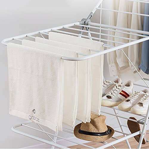 Foldable Clothes Airer, Large 2 Layer Drying Rack Clothes Drier, Portable Adjustable Clothes Horses Suitable for Indoor Shirts Pants Towels Shoes and Quilts