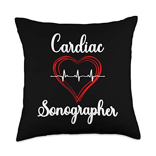 Fun Cardiac Sonography RN Nurse Sonographer Gifts Cardiac Sonographer EKG Heart Heartbeat Echocardiographer's Throw Pillow, 18x18, Multicolor