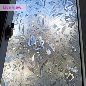 Instruban Window Privacy Film 3D Tulip Pattern - Static Cling No Glue Anti UV Decorative Window Vinyl, Window Sticker for Home Office -17.5 x 78.7Inch