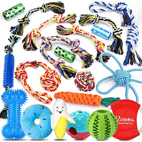 Zeaxuie 20 Pack Valued Puppy Toys for Teething Small Dogs - Puppy Chew Toys with Rope Toys, Dog Treat Balls & Dog Squeak Dog Chew Toys