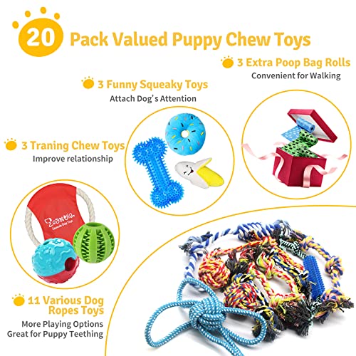 Zeaxuie 20 Pack Valued Puppy Toys for Teething Small Dogs - Puppy Chew Toys with Rope Toys, Dog Treat Balls & Dog Squeak Dog Chew Toys