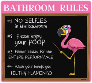 venicor flamingo bathroom decor sign - 12 x 13 inches - aluminum - pink flamingo gifts home wall mount decorations accessories merch