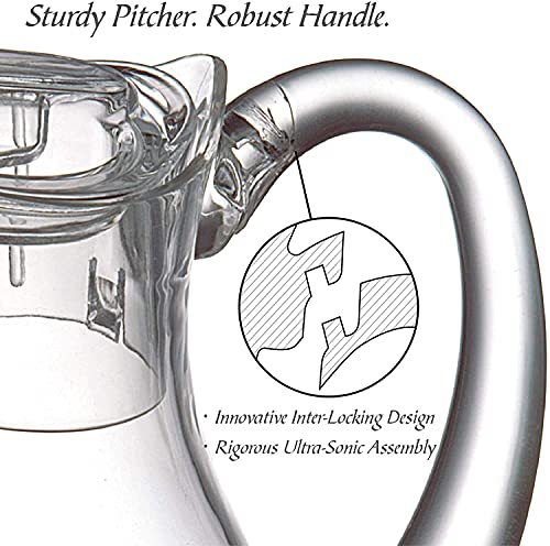 Amazing Abby - Quadly & Stripe - 64-Ounce Pitcher and 24-Ounce Plastic Tumblers (8-Pack), BPA-Free, Shatter-Proof, Great for Iced Tea, Sangria, Lemonade, and More