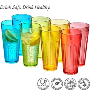 Amazing Abby - Quadly & Stripe - 64-Ounce Pitcher and 24-Ounce Plastic Tumblers (8-Pack), BPA-Free, Shatter-Proof, Great for Iced Tea, Sangria, Lemonade, and More