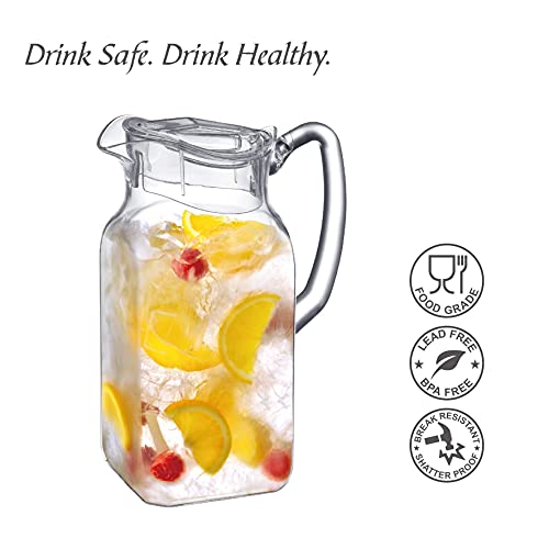 Amazing Abby - Quadly & Stripe - 64-Ounce Pitcher and 24-Ounce Plastic Tumblers (8-Pack), BPA-Free, Shatter-Proof, Great for Iced Tea, Sangria, Lemonade, and More