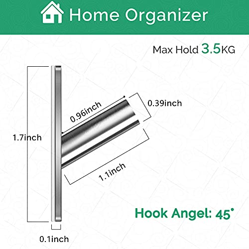 Generic Adhesive Hooks, Heavy Duty Towel Hooks for Hanging, Waterproof Stainless Steel Wall Hanging Coat Hat Robe, Modern Cabinet Closet Hanger Bathroom Bedroom Kitchen Door 4 Pack, Silver, (Li-HK02)