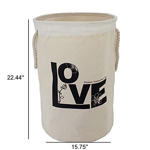 Large Laundry Hamper with Handle,Canvas Clothes Hamper with Waterproof Lining (LOVE)