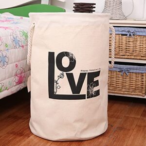 Large Laundry Hamper with Handle,Canvas Clothes Hamper with Waterproof Lining (LOVE)