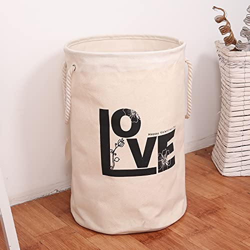 Large Laundry Hamper with Handle,Canvas Clothes Hamper with Waterproof Lining (LOVE)