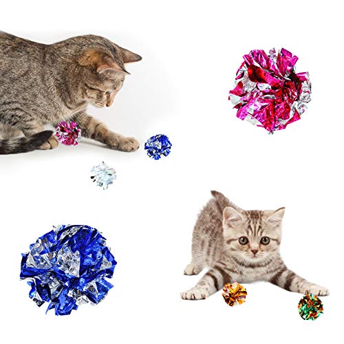 Andiker Cat Crinkle Balls, 2.36 Inches Colorful Cat Balls Chew and Chase Cat Mylar Crinkle Balls Lightweight Cat Toys for Indoor Cats to Keep Fit and Active (10 pcs) (10pc)