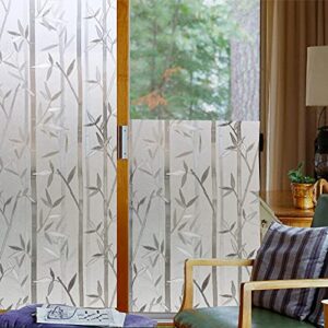 Window Privacy Film Bamboo Patten Frosted Glass Films, Self-Adhesive Static Cling Window Stickers, Anti-UV, Heat Insulation for Living Room Kitchen Patio Doors (17.5 x78.7Inch)