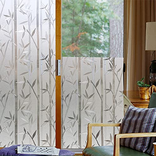 Window Privacy Film Bamboo Patten Frosted Glass Films, Self-Adhesive Static Cling Window Stickers, Anti-UV, Heat Insulation for Living Room Kitchen Patio Doors (17.5 x78.7Inch)